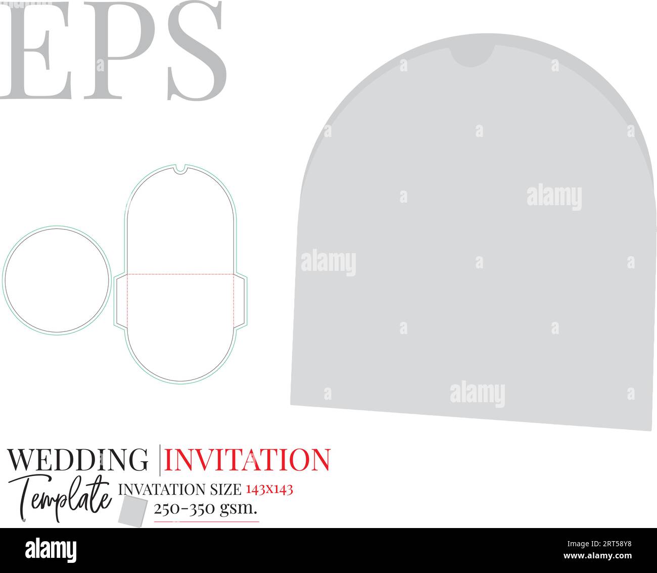 Wedding invitation in a shape of a circle in envelope, die cut template ...