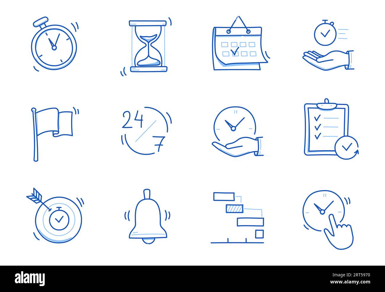 Time, calendar doodle line icon set. Hand drawn doodle sketch line ...