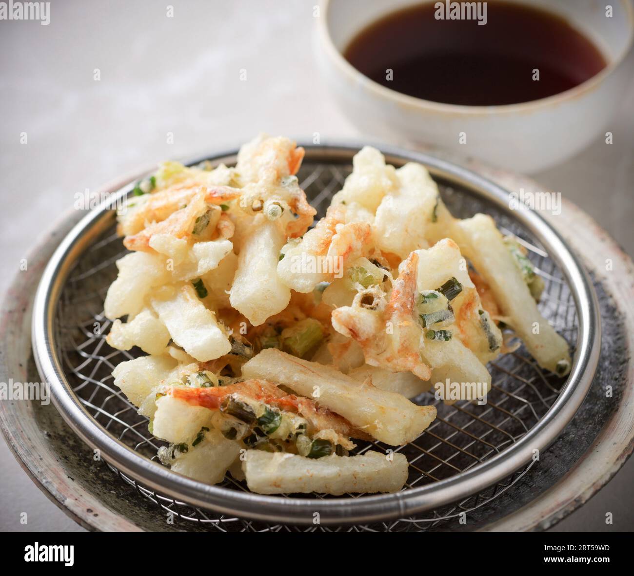 A picture shows a dish of Japanese Cuisine Kakiage in Tokyo on Sep. 5 ...