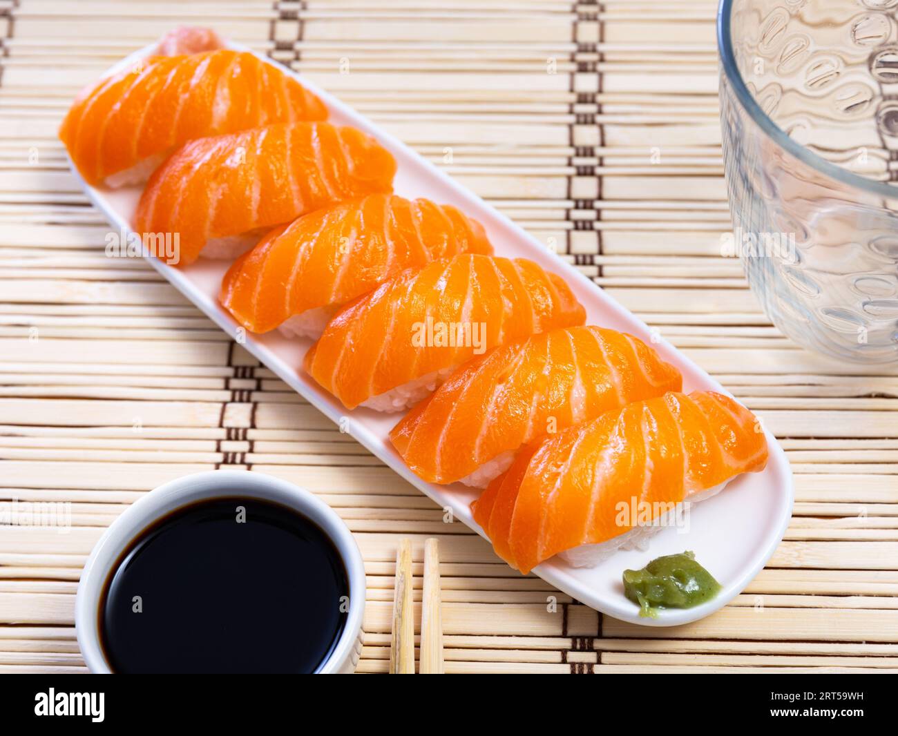 row salmon nigiri Stock Photo - Alamy