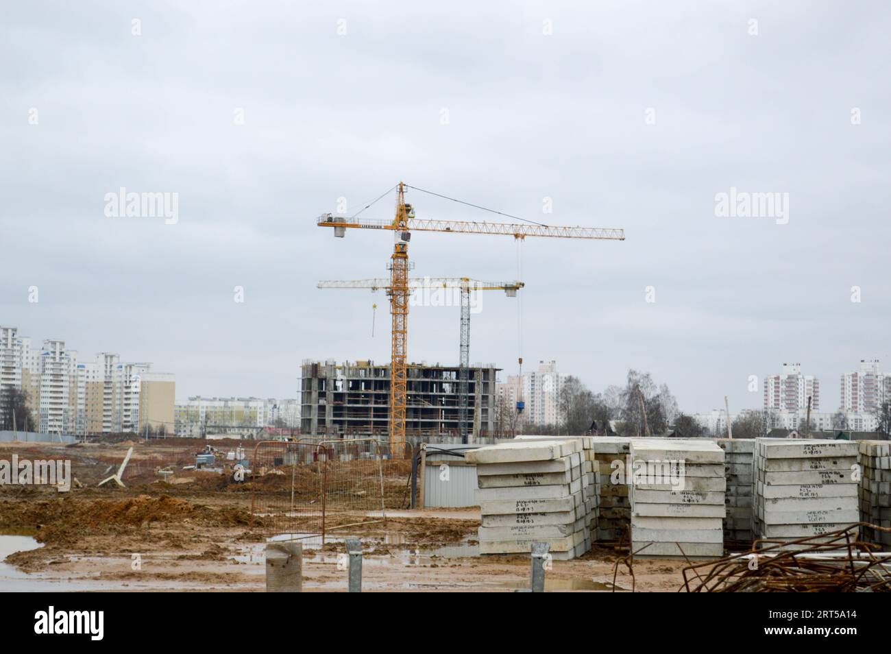 A large modern construction site in the construction of buildings and ...