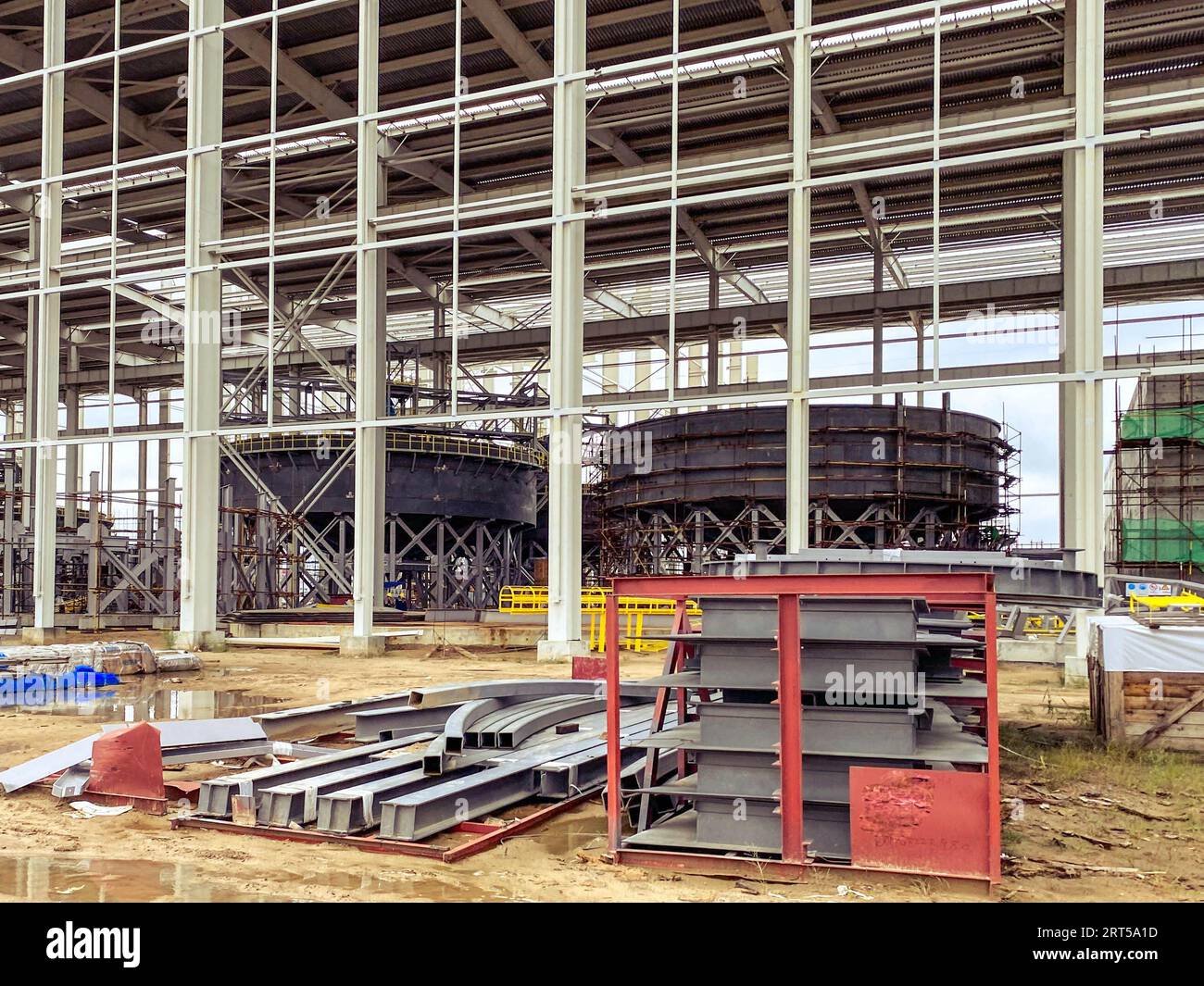 metal structure at the construction site. mine construction. warehouse ...