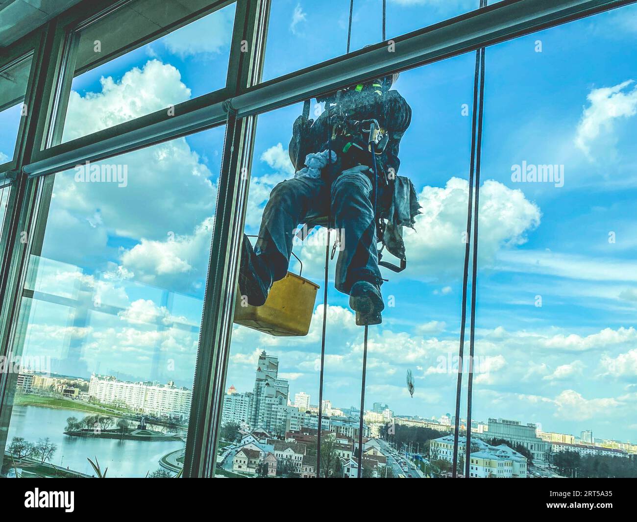 window washer working at building outdoor Stock Photo - Alamy