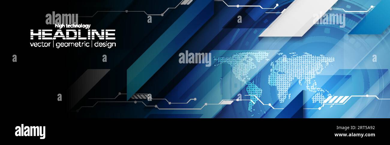 Abstract dark blue technology web header banner. Vector geometric ...