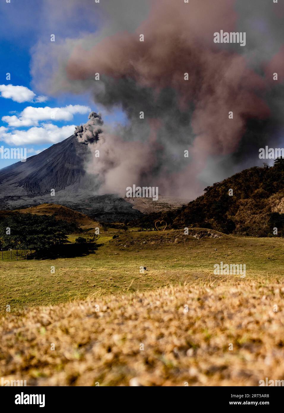 A plume of smoke billows from the active and destructive volcano at ...