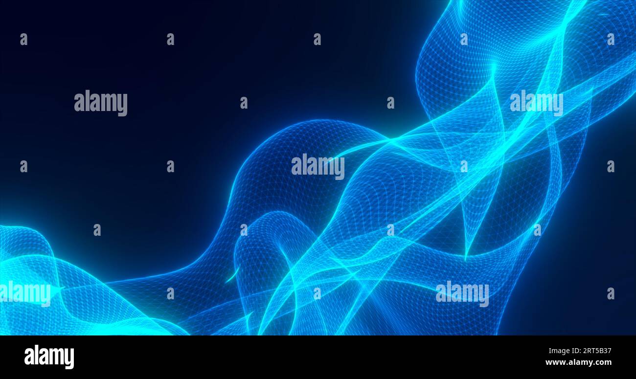 Abstract blue glowing with bright fire energy magic waves from lines on ...