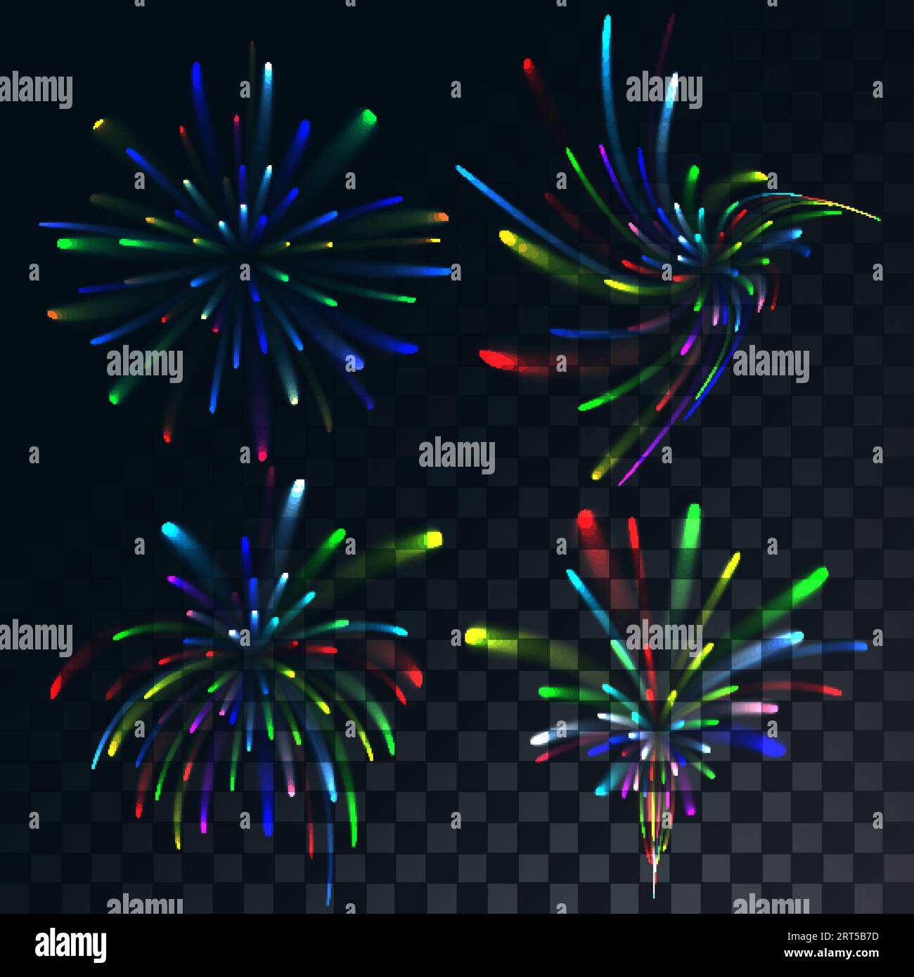 A set of beautiful salutes, fireworks of brilliant abstract energy ...