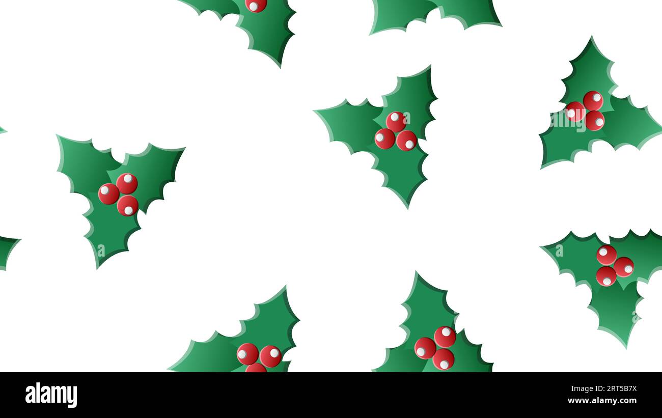 Vector green, red holly berry and mistletoe holiday seamless pattern ...