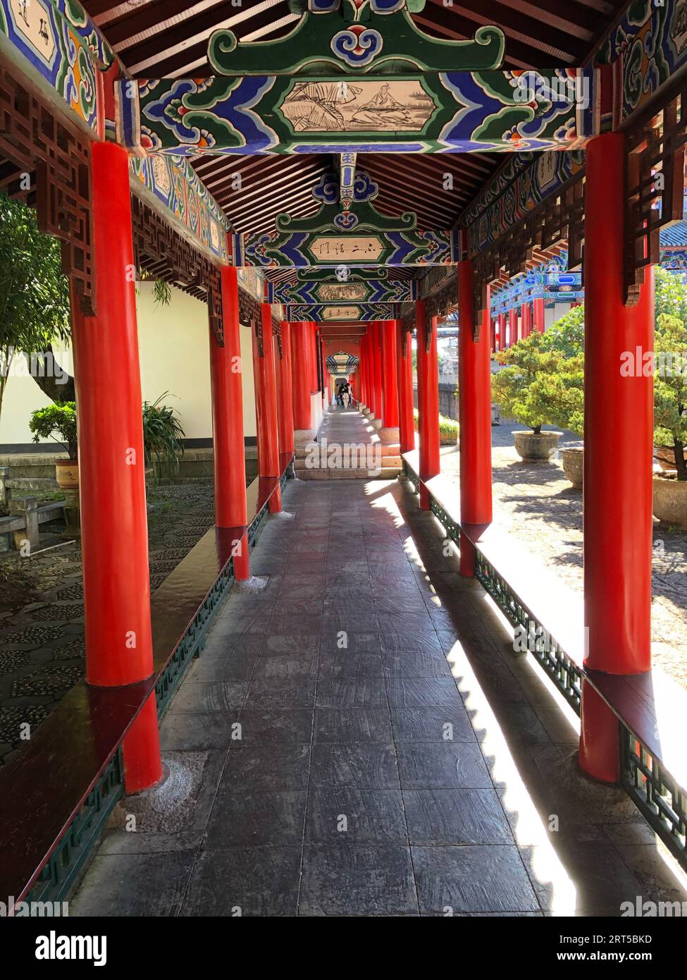 A vertical of a corridor of Torii gates in a Japanese Shinto shrine ...