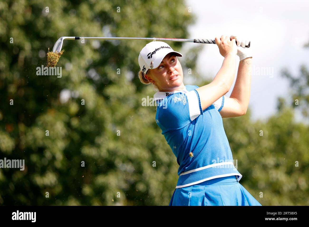 CINCINNATI, OH - SEPTEMBER 10: LPGA player Charley Hull takes a divot as she plays her tee shot ...