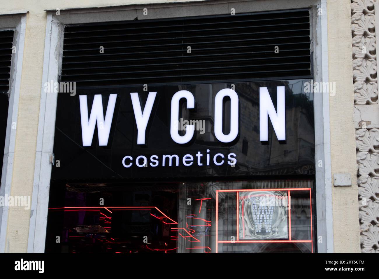 Milan , Italy - 09 06 2023 : Wycon cosmetics logo text sign shop italy ...