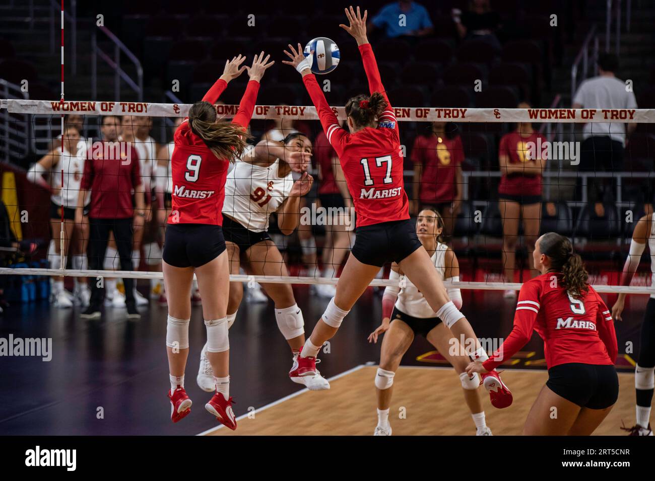USC Trojans setter Mia Tuaniga (91) spikes the ball against Marist Red ...