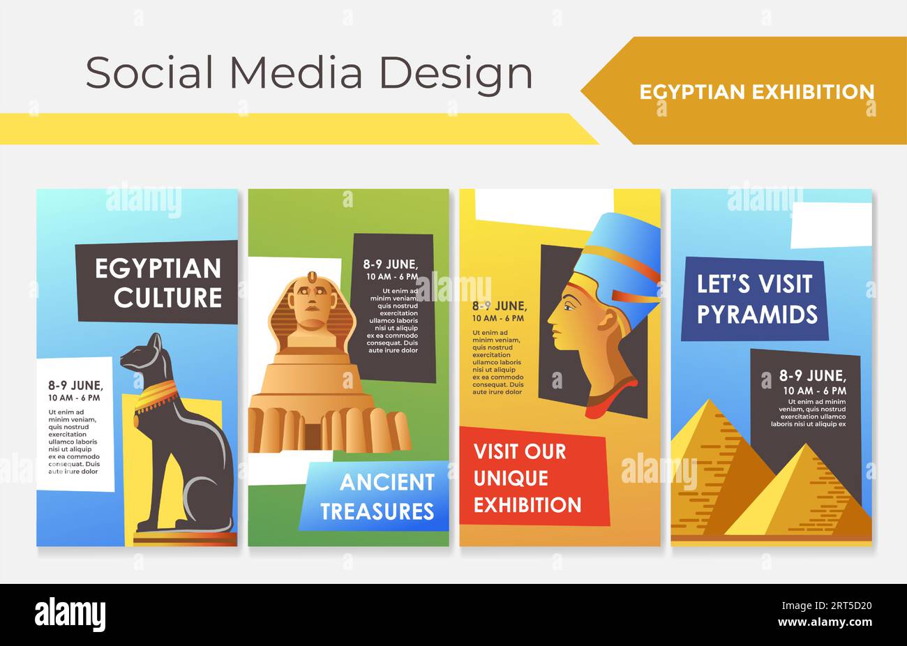 Social media set for egyptian exhibition promo. Ancient treasure ...
