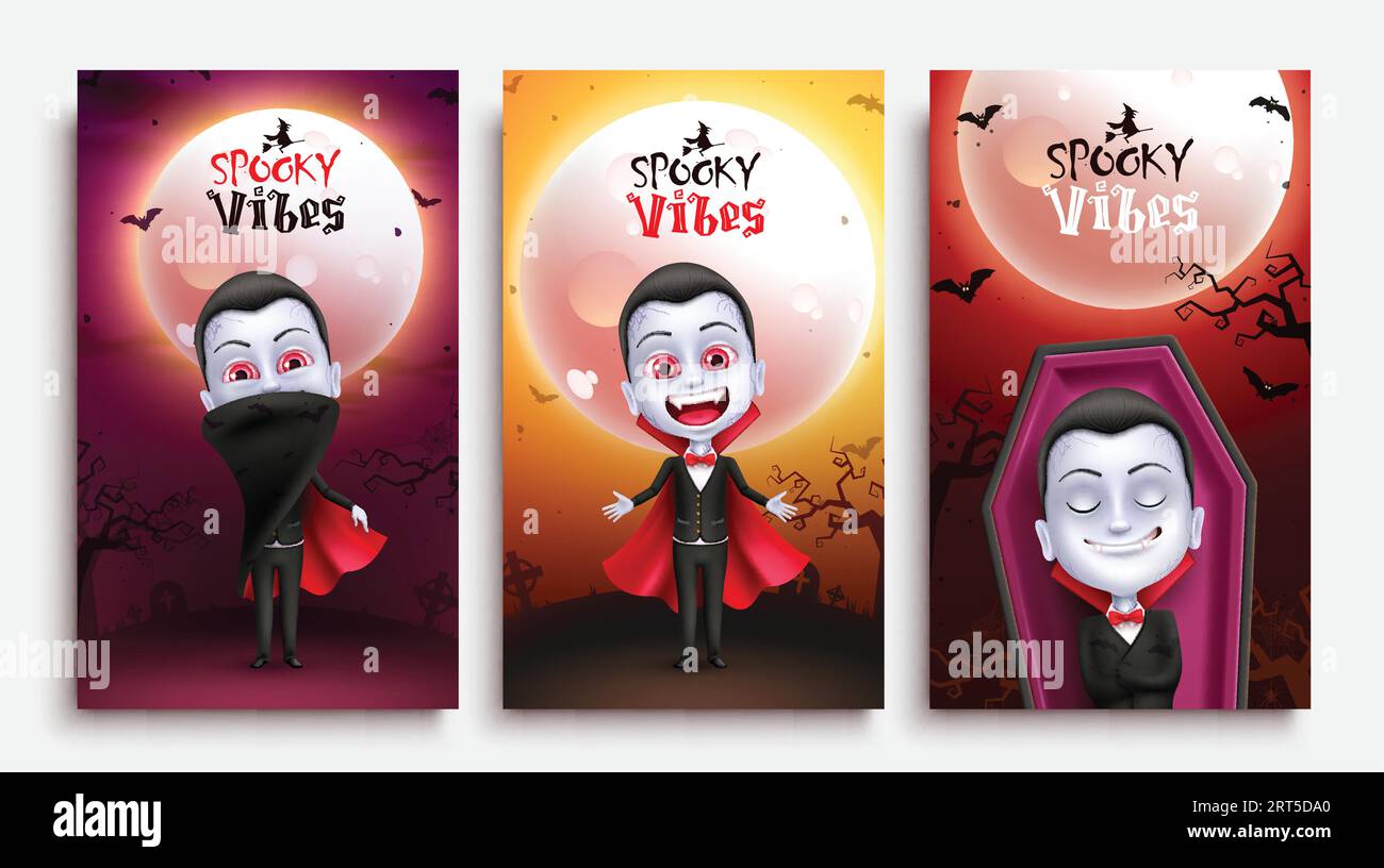 Halloween spooky vibes text vector set design. Halloween dracula man ...