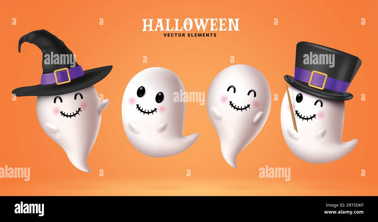 Halloween ghost characters set vector design. Halloween ghost character ...