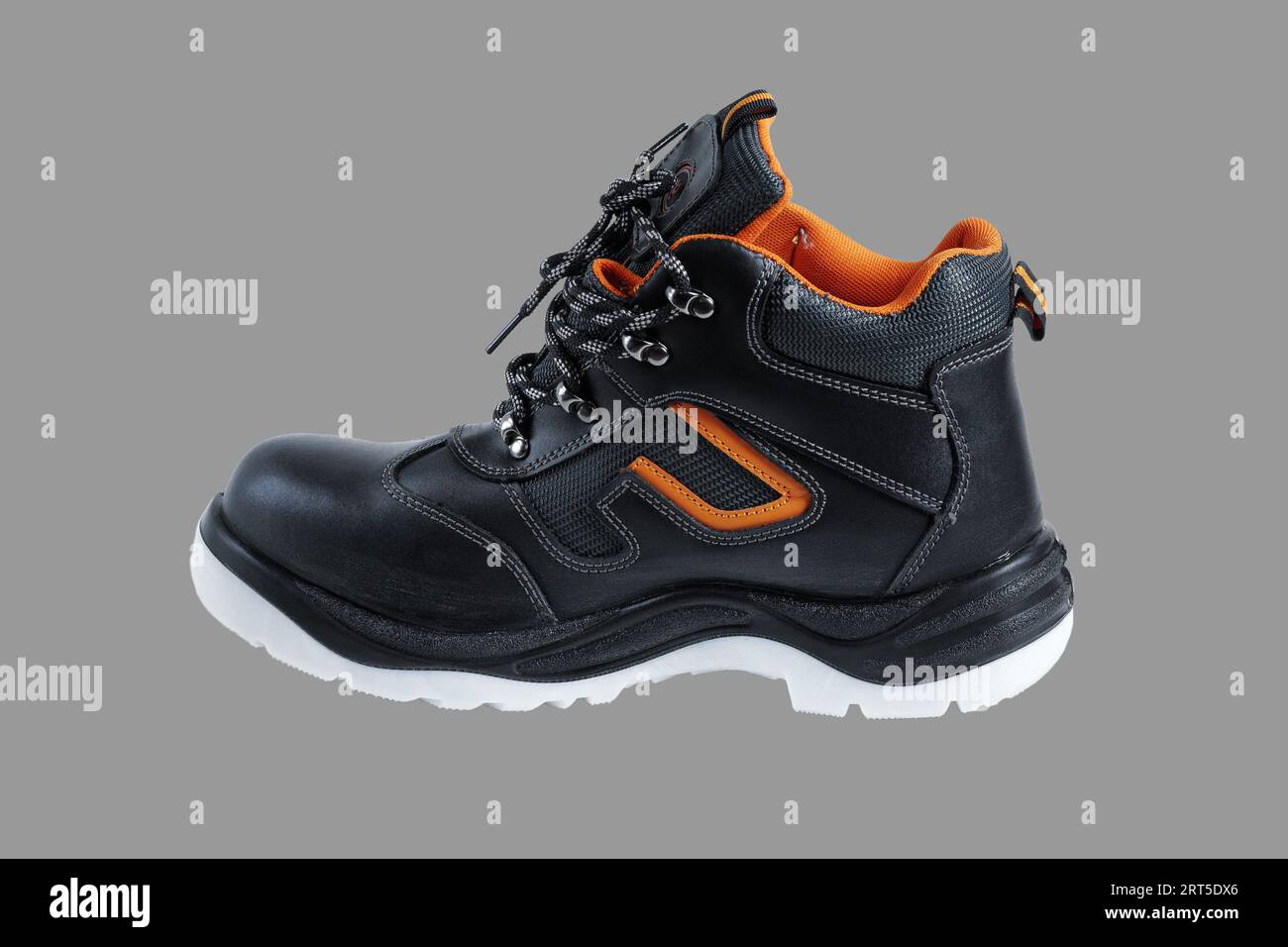 Protective safety shoes. Close-up. Isolated on a gray background Stock ...