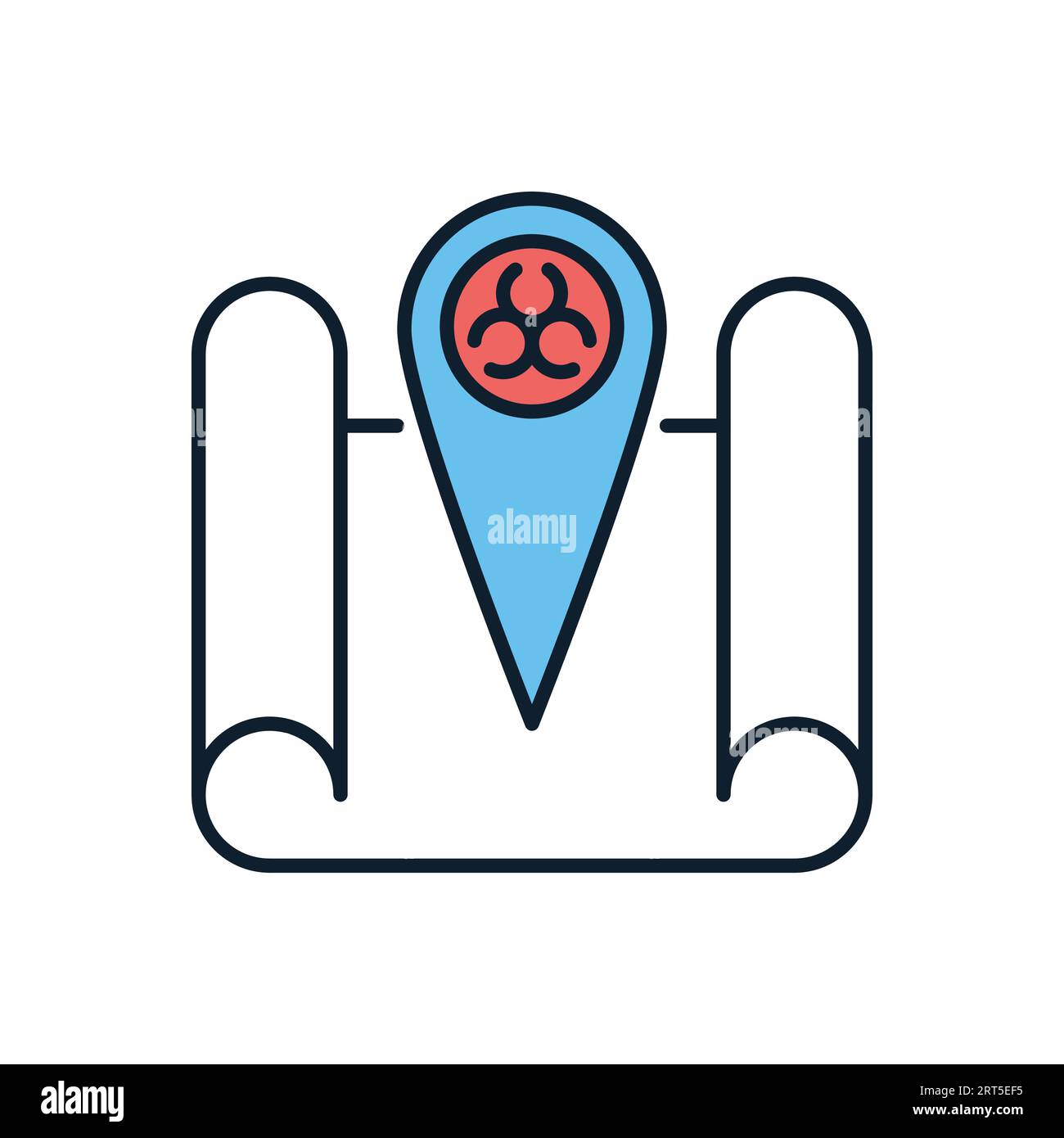 Outbreak virus map related vector icon. Location Sign with Biohazard on ...
