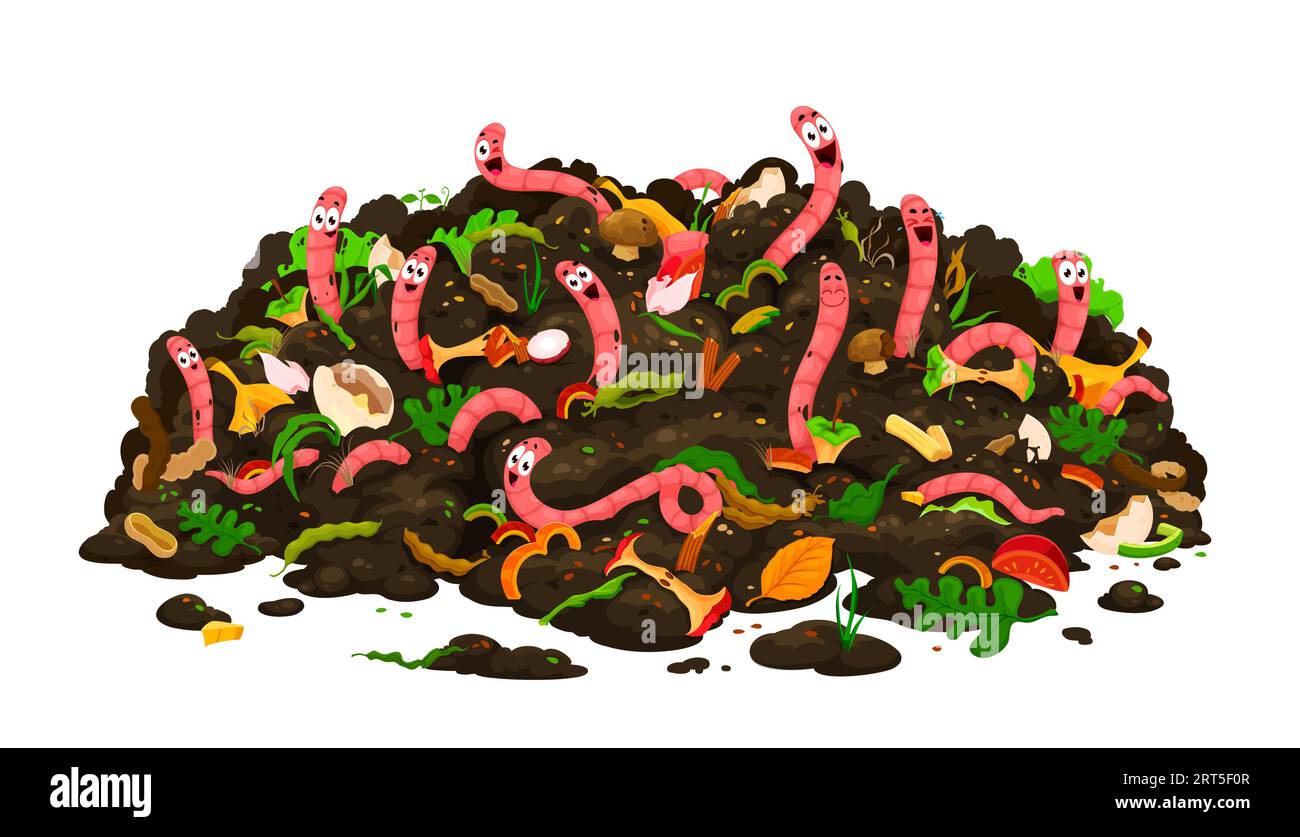 Agriculture cartoon farm compost worm characters in soil. Funny ...