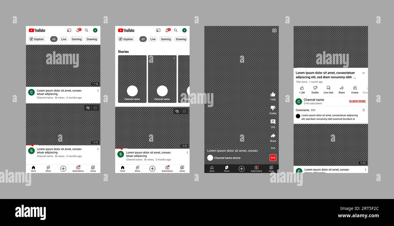 Youtube videos, stories and shorts empty screen ui Stock Vector Image ...