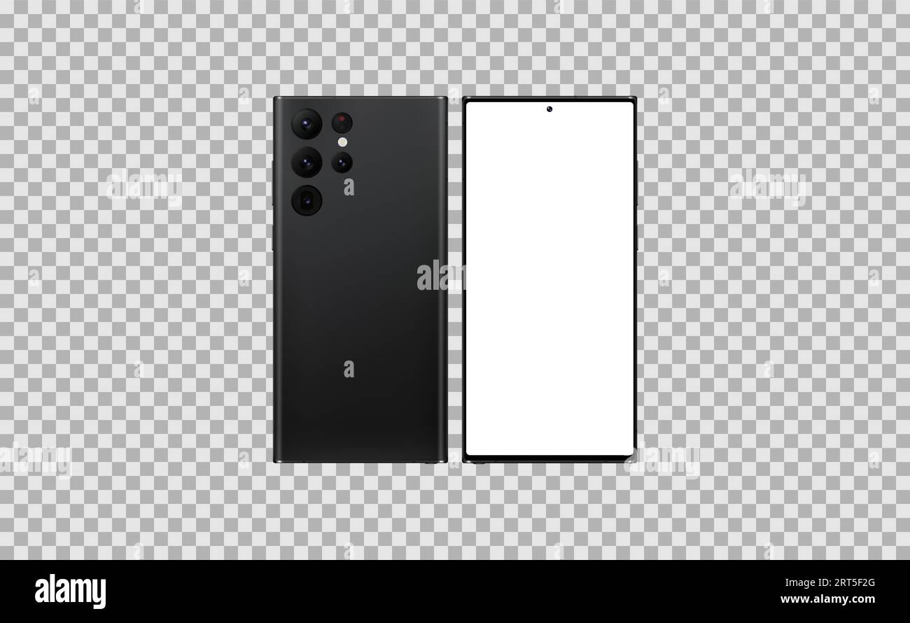 Realisitc vector phone black color mockup on transparent background ...