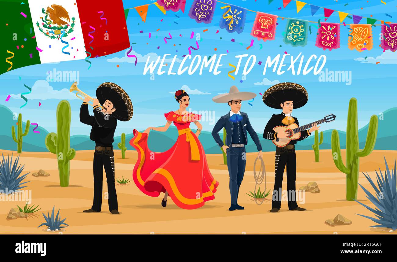 Welcome to Mexico travel banner with national mexican characters ...