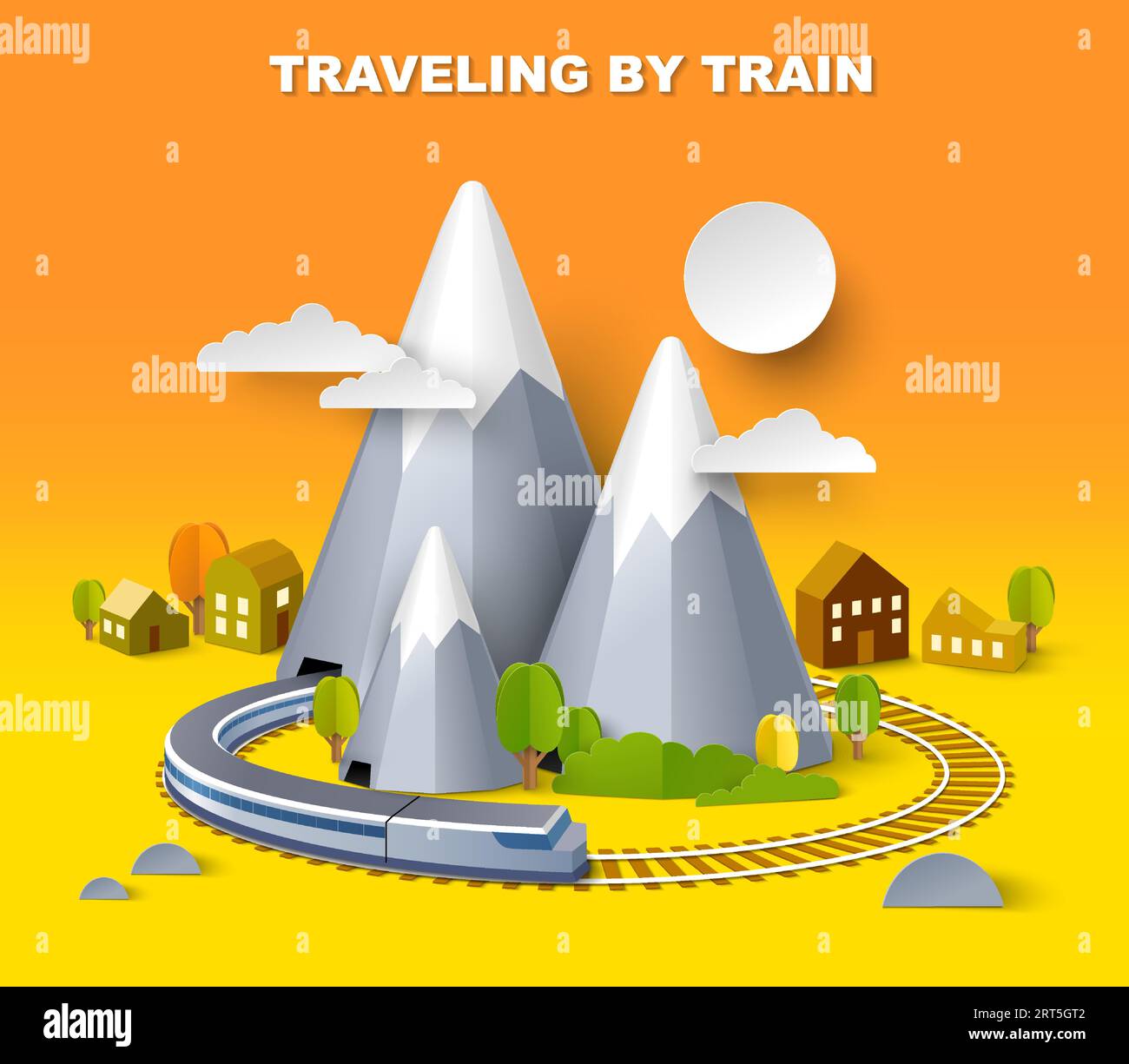 Traveling by train isometric vector poster with mountain design Stock ...