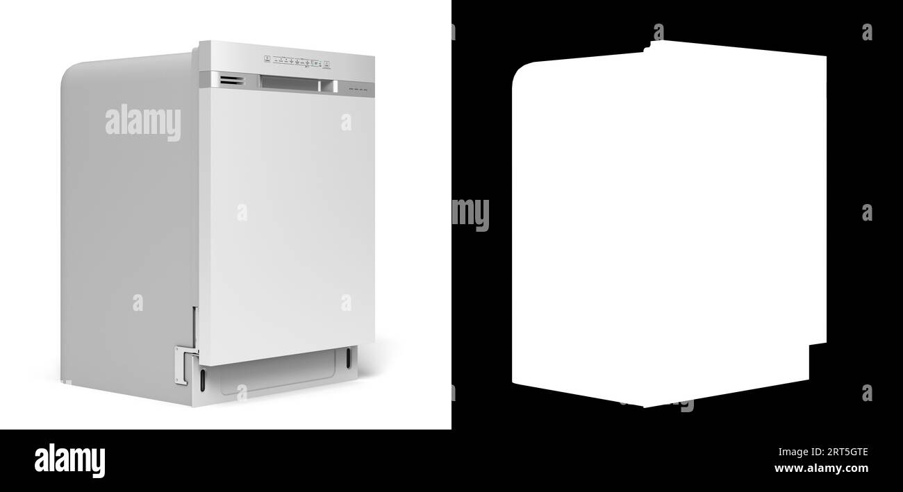modern new dishwasher perspective view 3d render on white with alpha ...