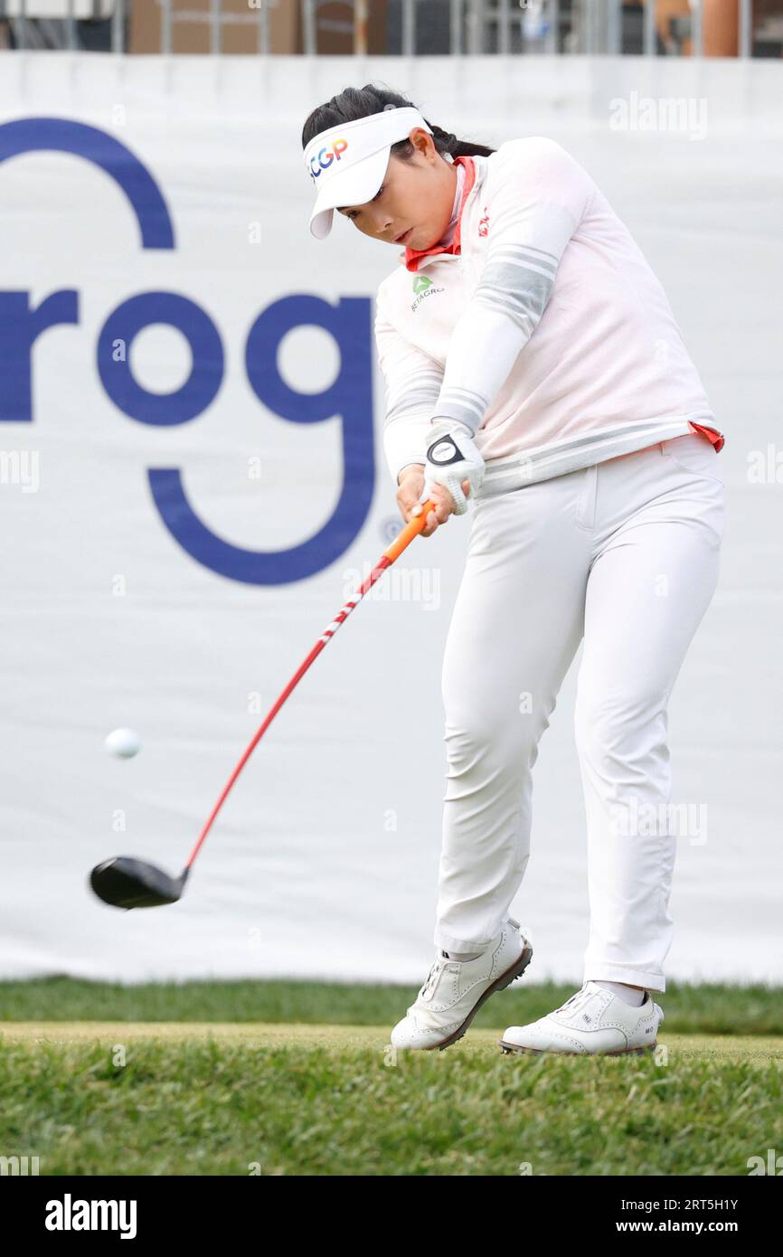 CINCINNATI, OH - SEPTEMBER 10: LPGA player Moriya Jutanugarn plays her tee shot on the first ...
