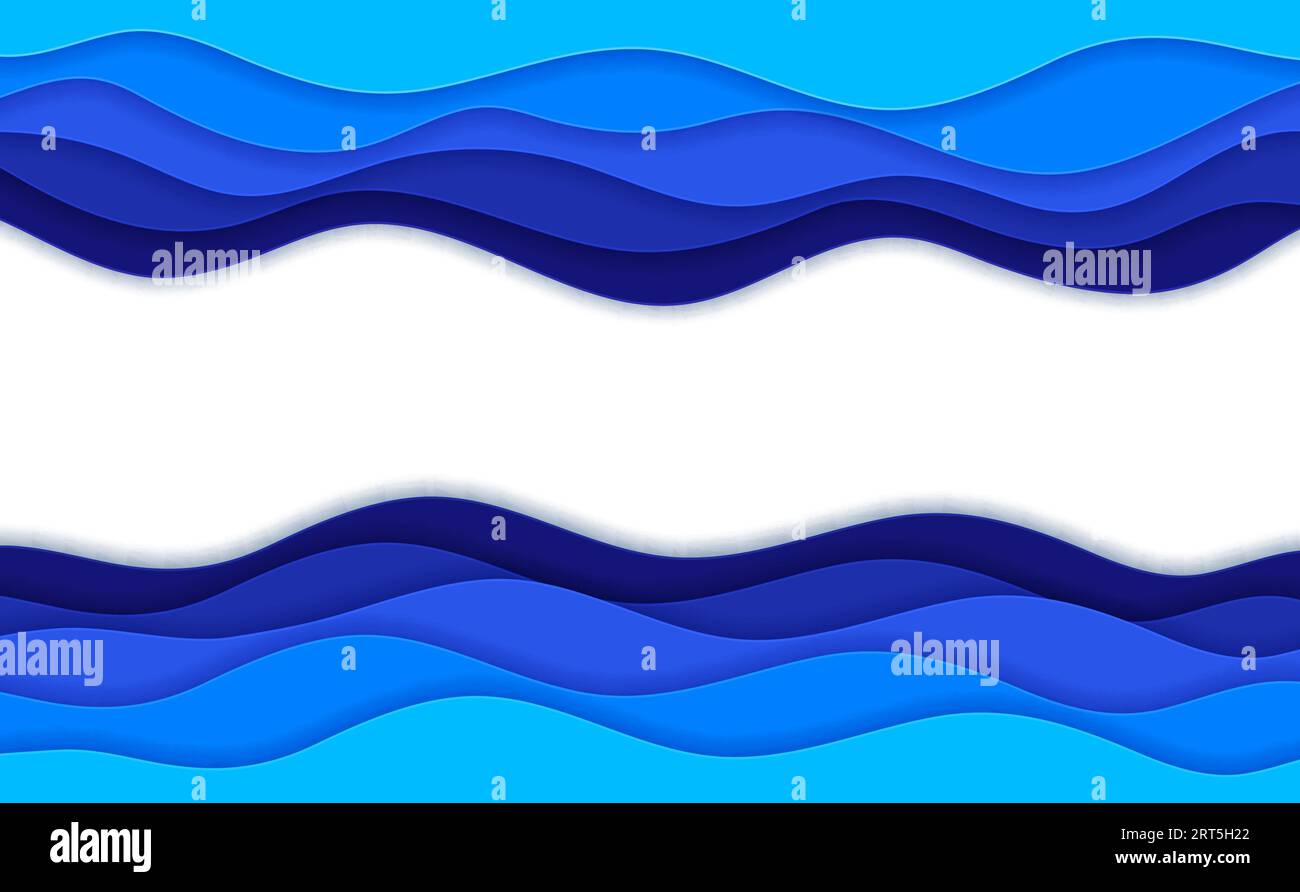 Ocean Wave Paper Blue Ocean Waves Simple Paper Cut Style Wave Banner