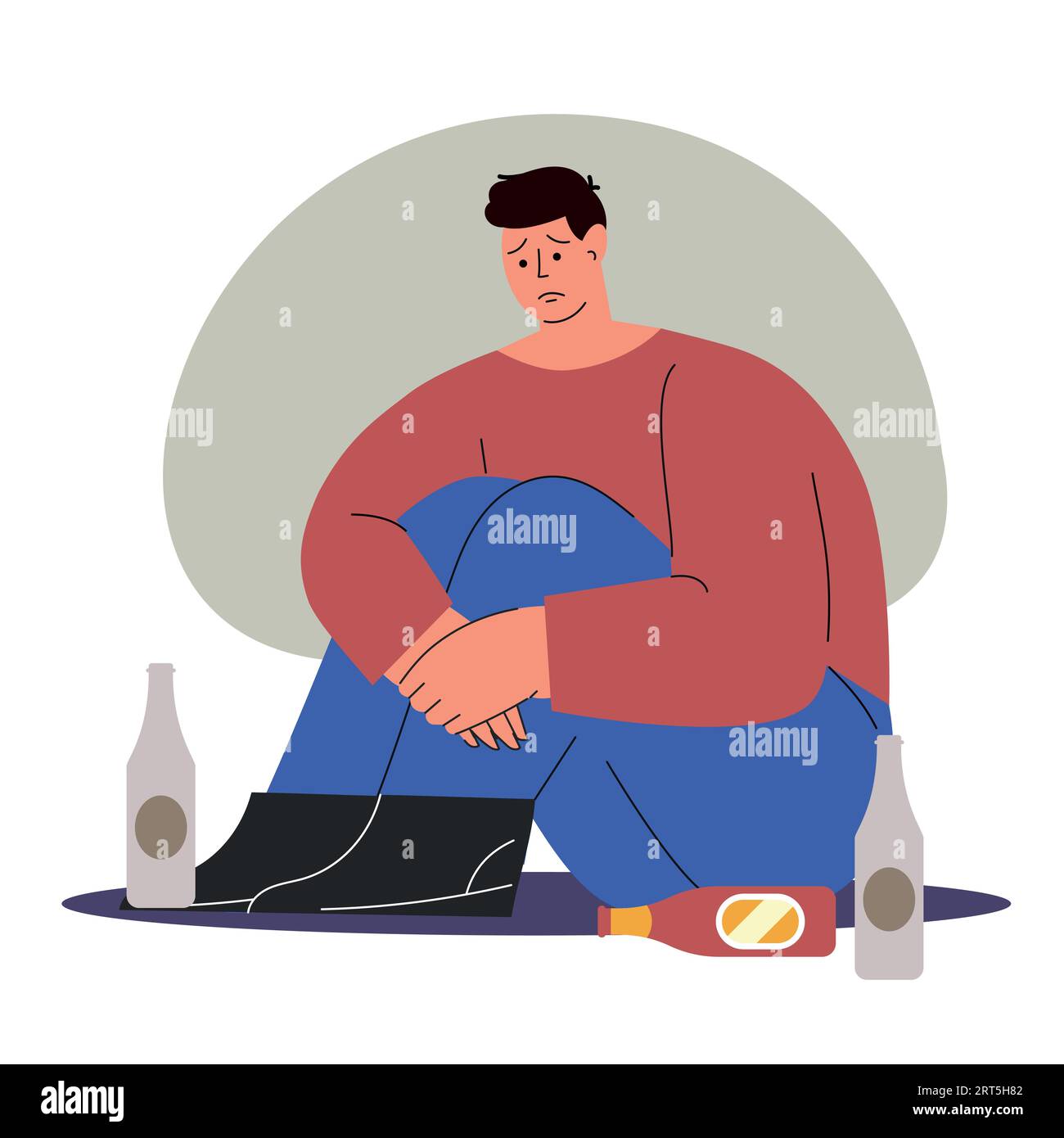 Alcoholism problem vector illustration. Man with substance abuse issue ...