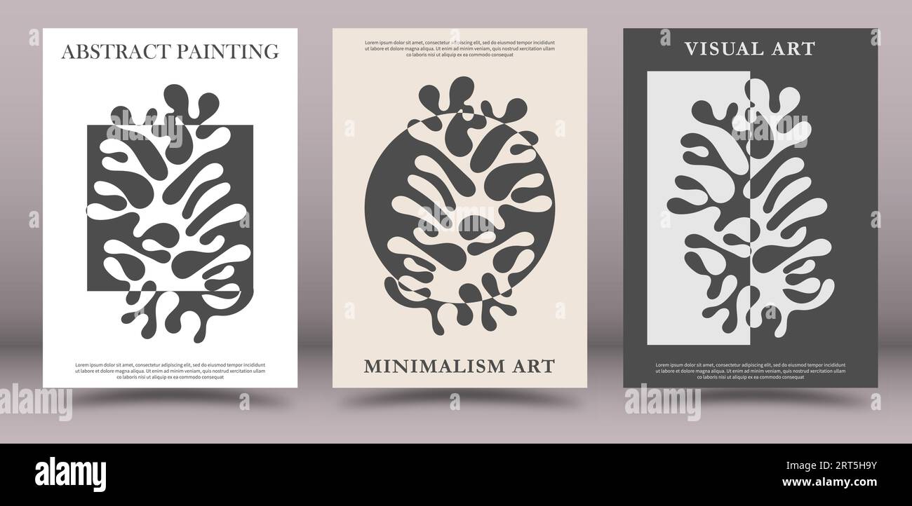 A set of paintings of abstract fine art. A minimalist design layout for ...