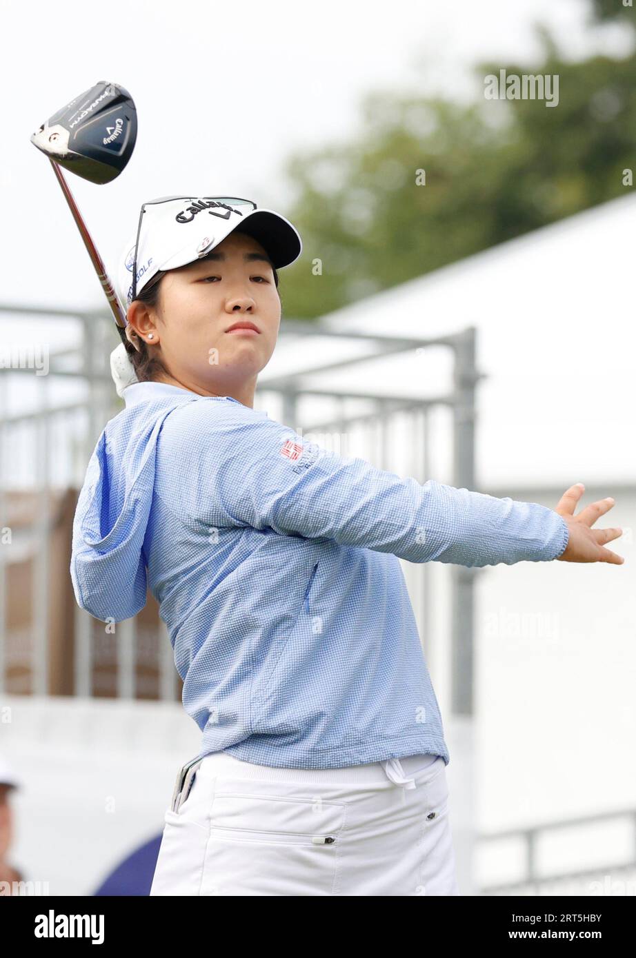 CINCINNATI, OH - SEPTEMBER 10: LPGA player Rose Zhang plays her tee shot on the first hole ...