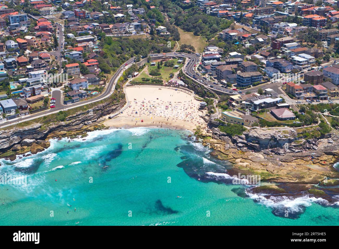Wide angle aerial photo of Tamarama Beach during summer on Sydney's ...