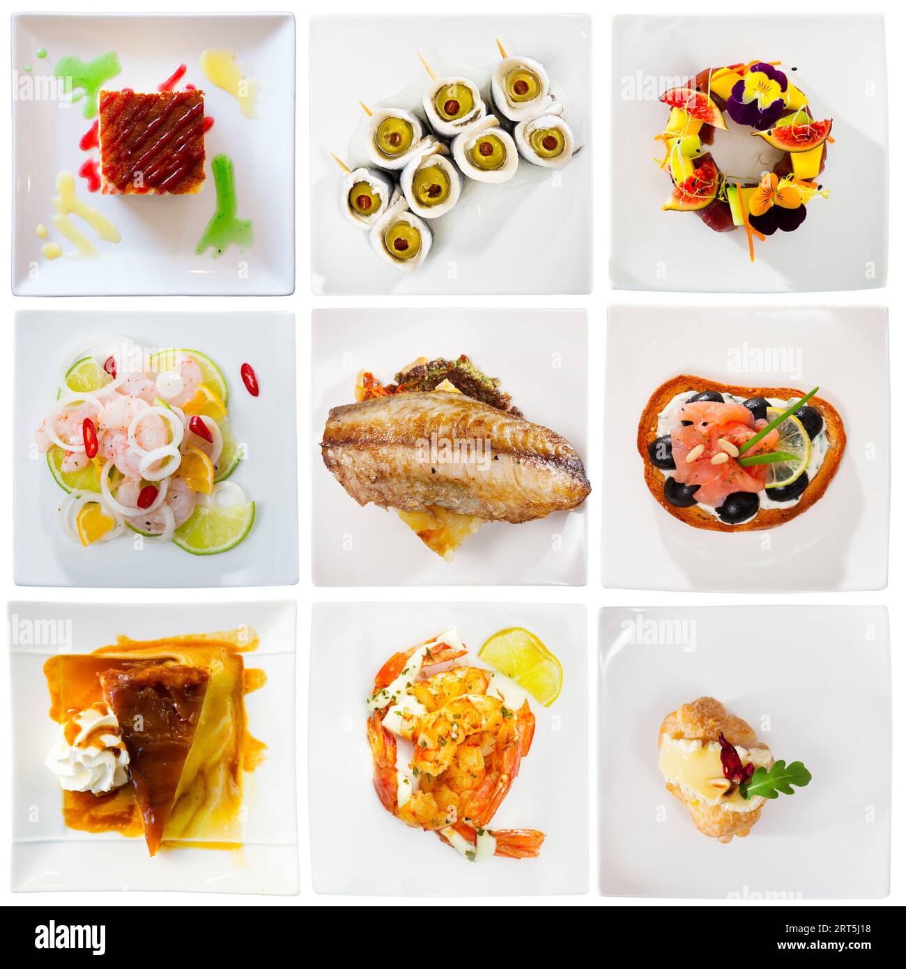 Collage of meals on rectangular plates Stock Photo - Alamy