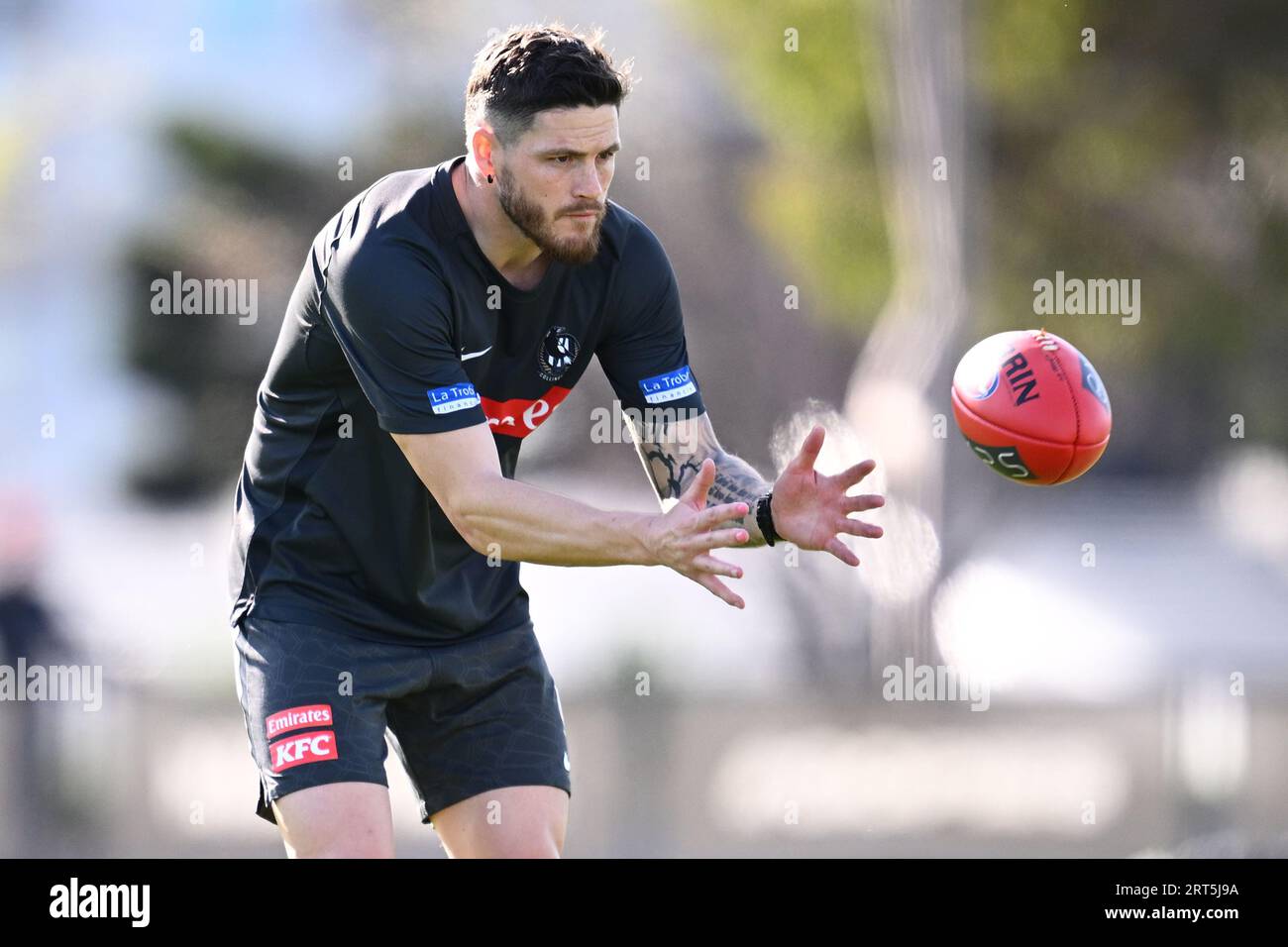 Jack Crisp of Collingwood during an AFL training session at Olympic ...