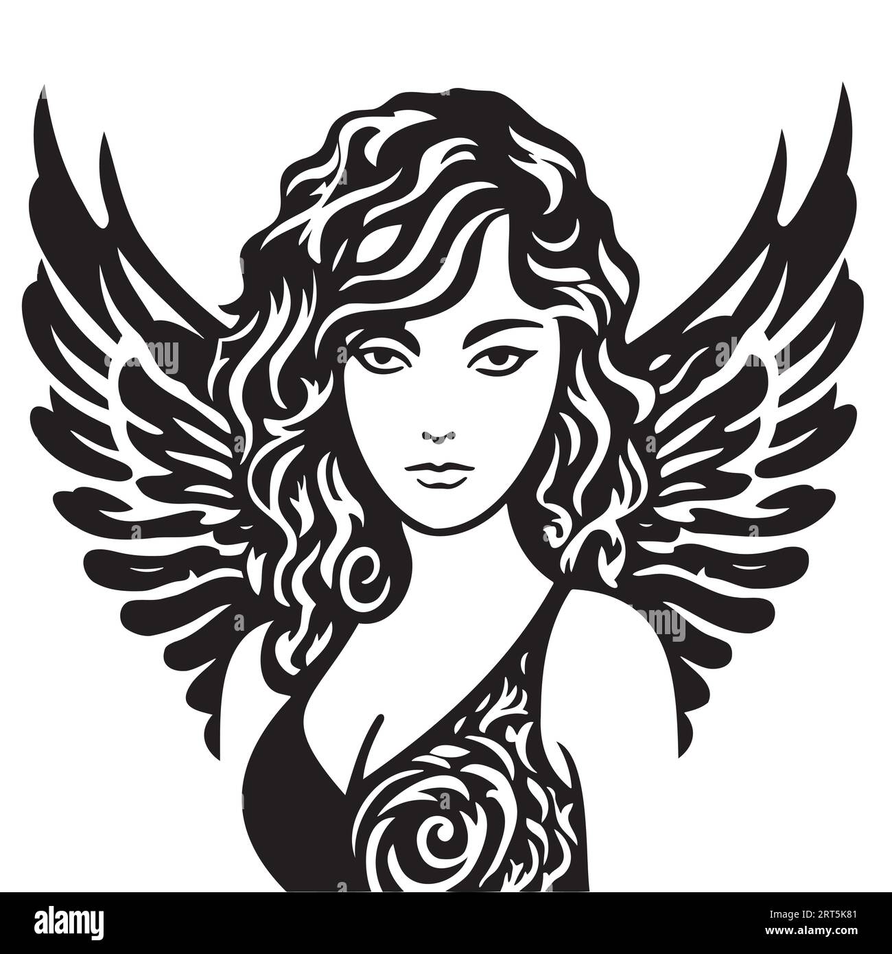 black and white drawing angel Stock Vector Image & Art - Alamy
