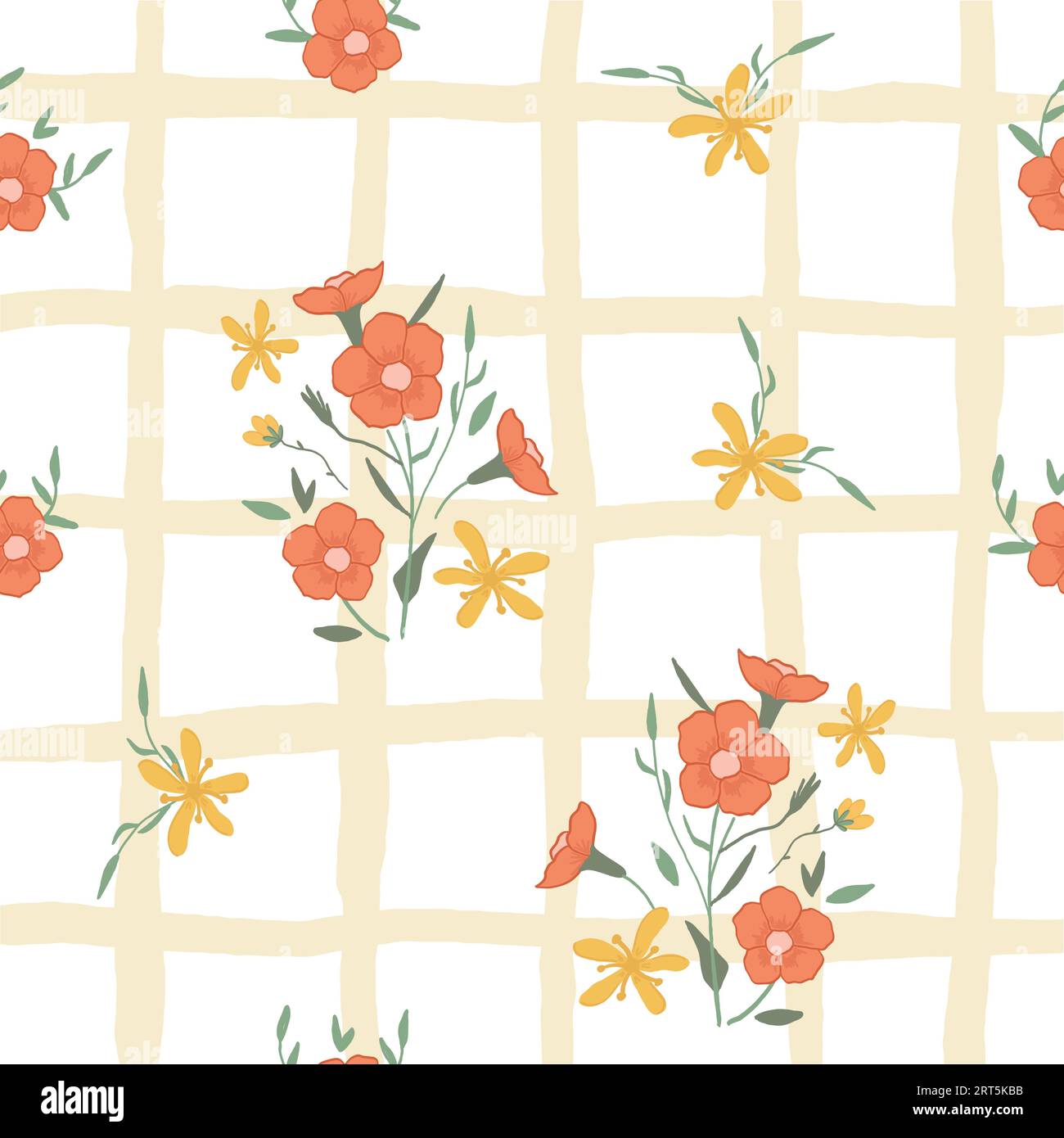 Cottagecore plaid gingham print wallpaper with red floral seamless ...