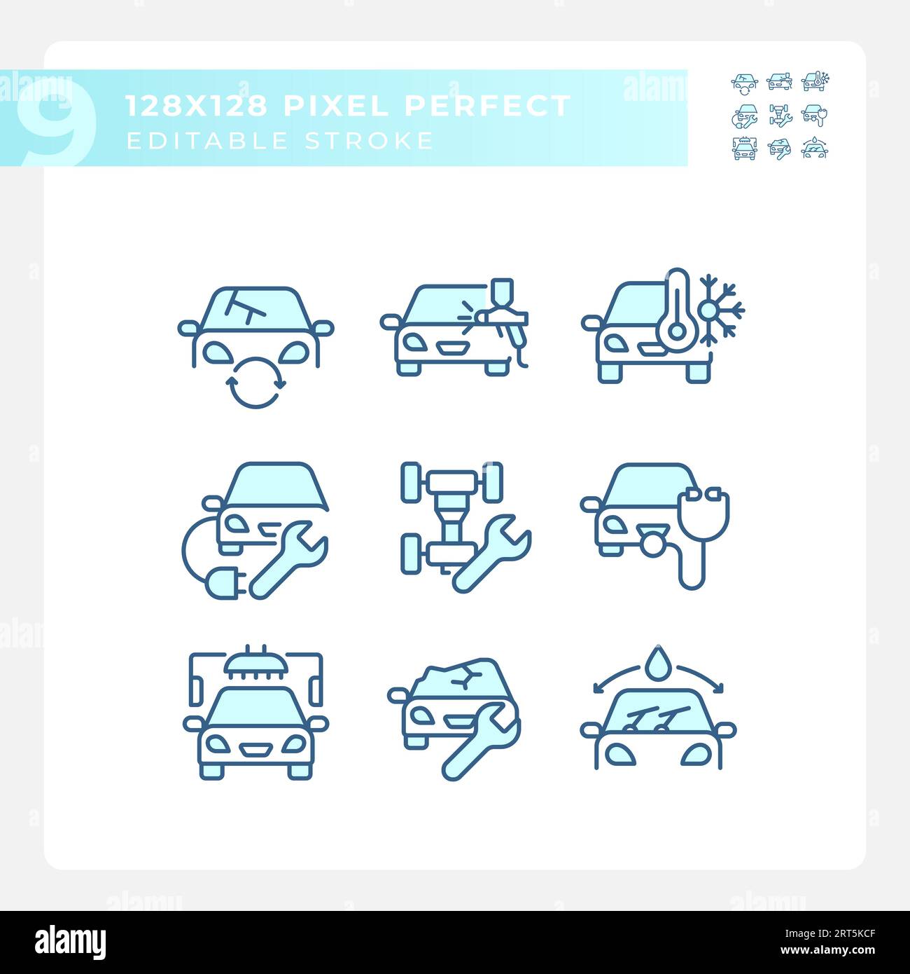Pixel perfect blue car repair and service icons collection Stock Vector ...