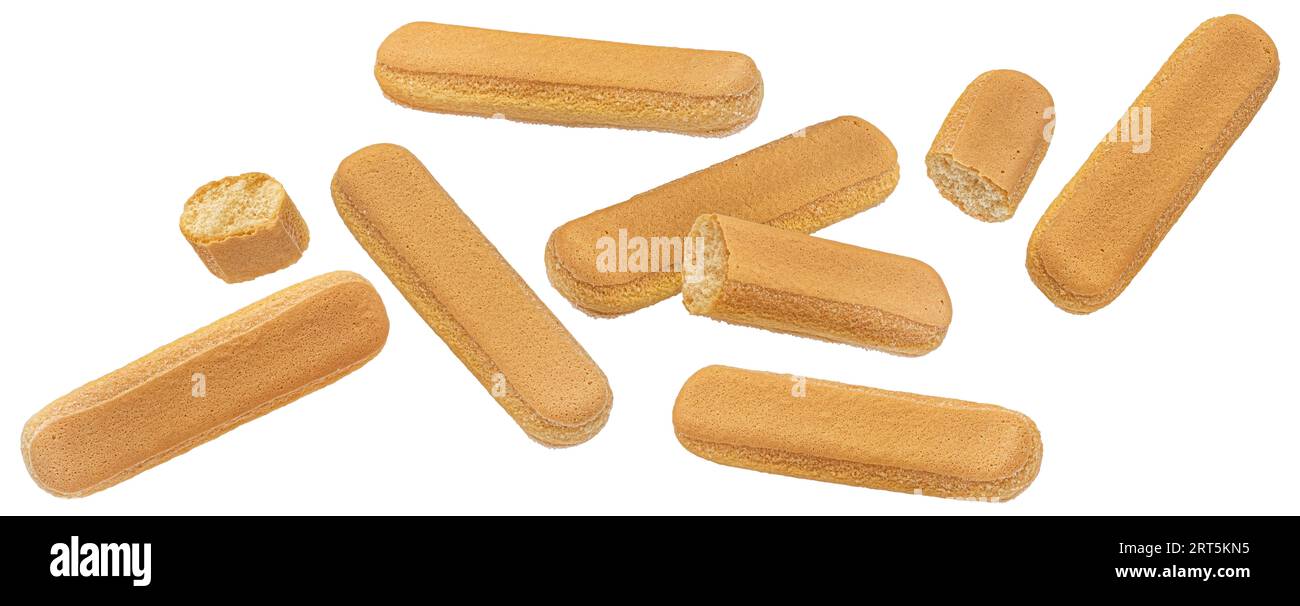 Falling italian savoiardi biscuits, ladyfinger cookies isolated on ...