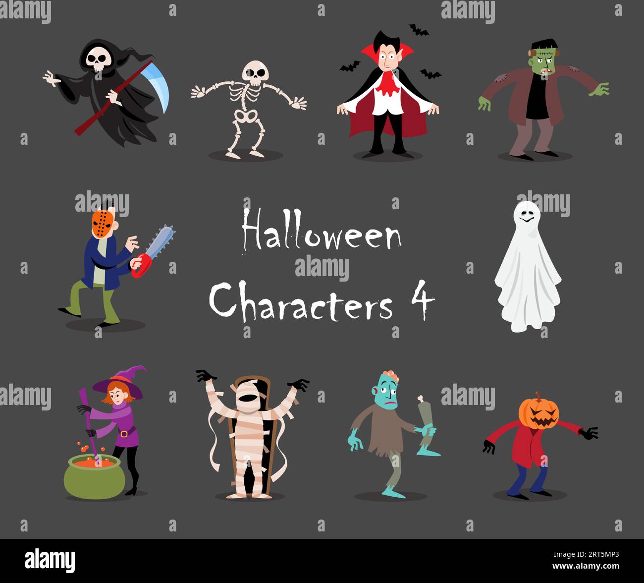 Halloween cartoon characters . Gray isolate background . Vector . Set 4 ...