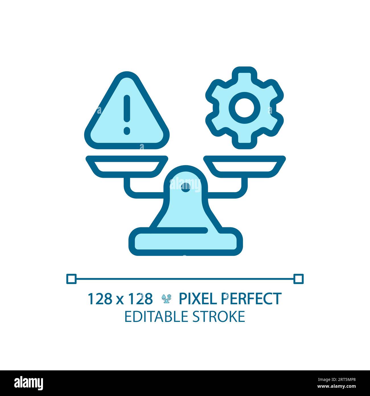 2D thin line blue warning and gear on weight scale icon Stock Vector ...
