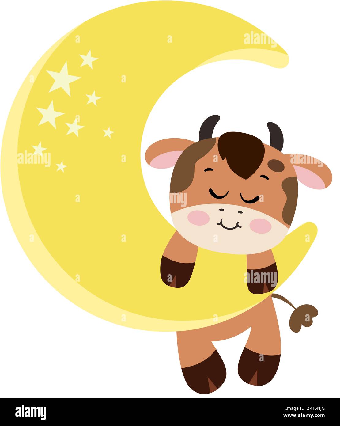 Cute cow hanging on yellow moon Stock Photo - Alamy