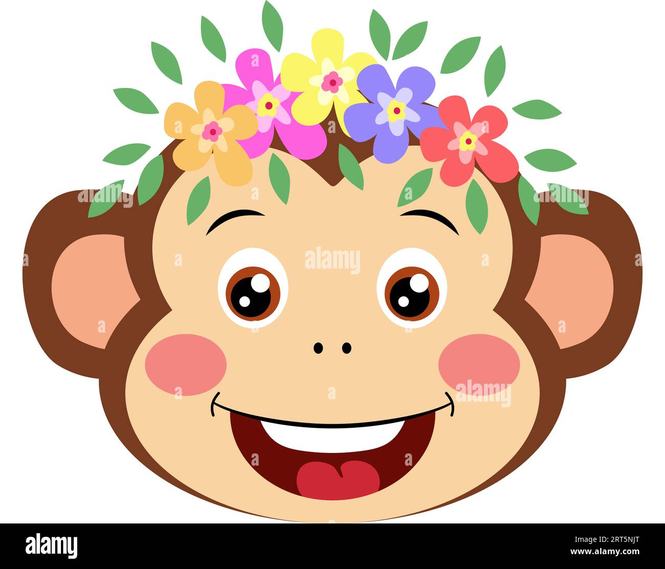 Cute monkey face with wreath floral on head Stock Photo - Alamy