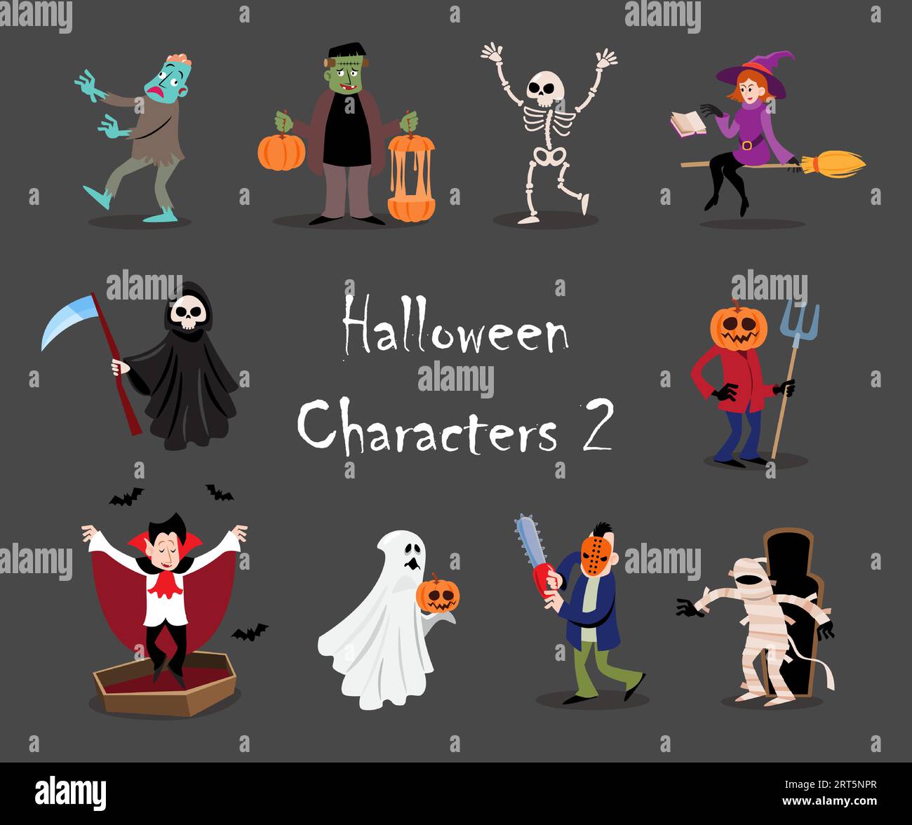 Halloween cartoon characters . Gray isolate background . Vector . Set 2 ...