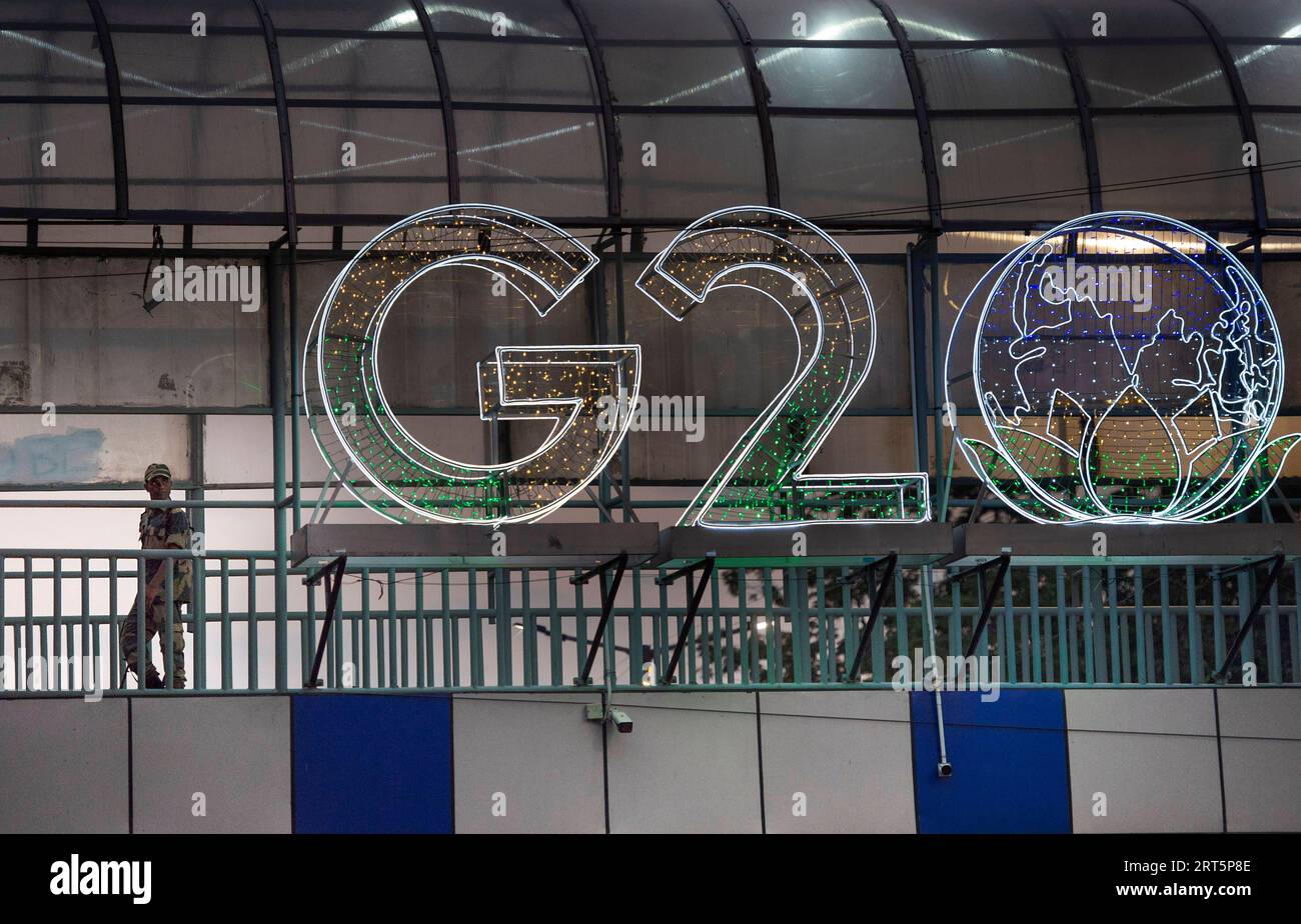 230908 -- NEW DELHI, Sept. 8, 2023 -- An Indian paramilitary trooper ...