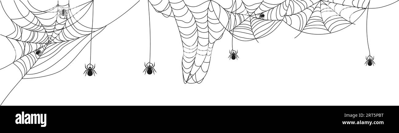 Spiderweb template with spiders for Halloween banner design. Abstract ...