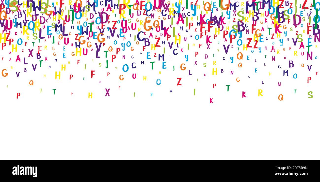 Falling letters of English language. Colorful childish flying ...