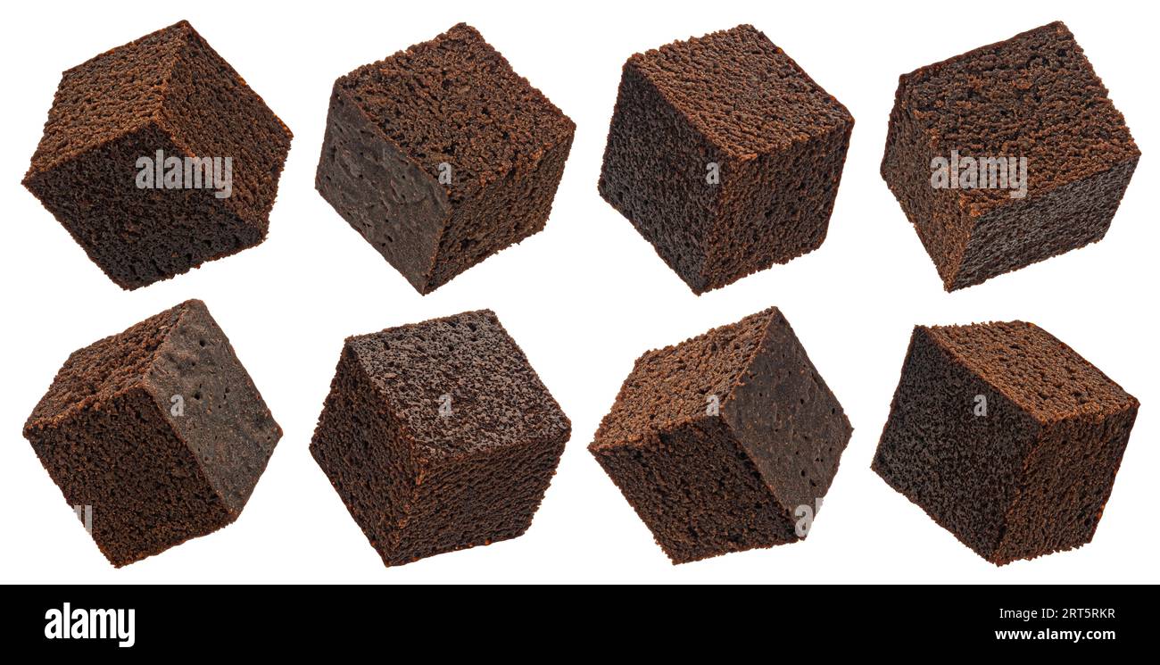 Chocolate brownie cubes isolated on white background, full depth of ...