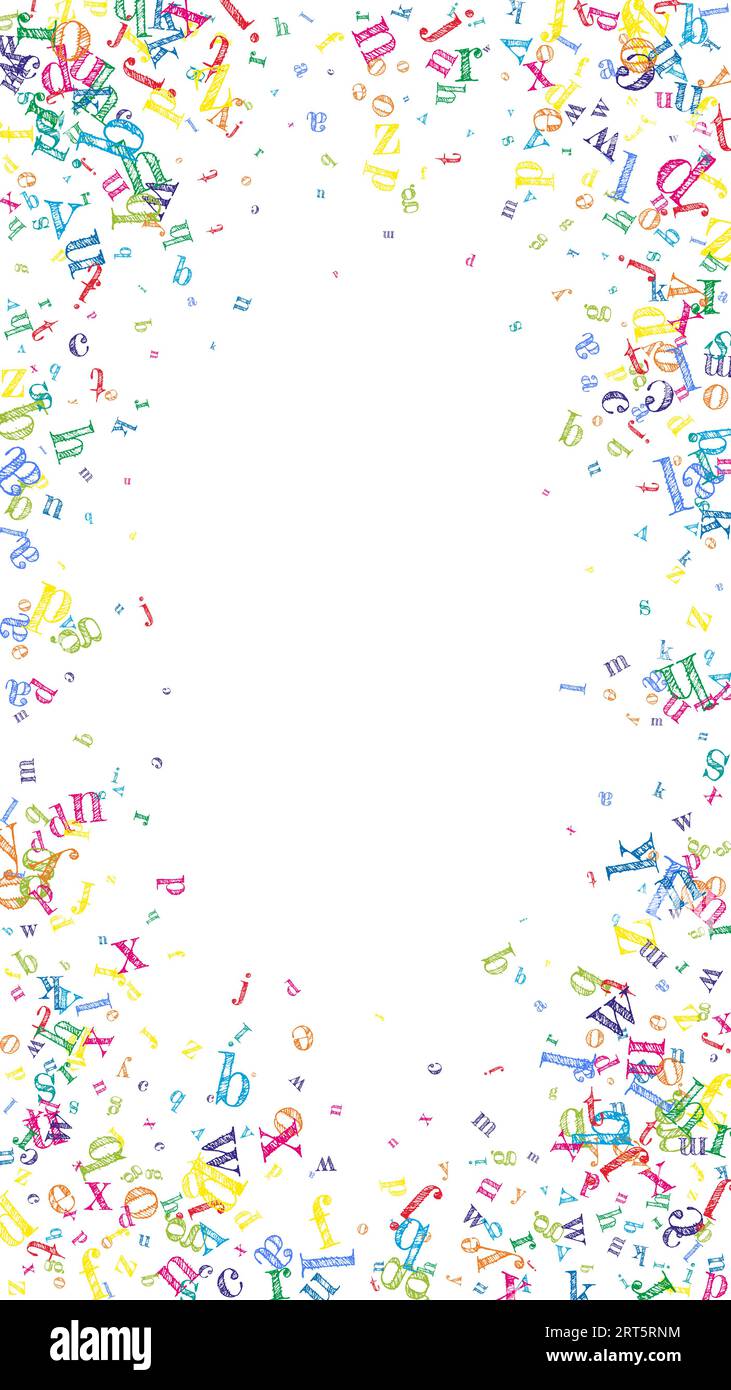 Falling letters of English language. Colorful childish flying ...