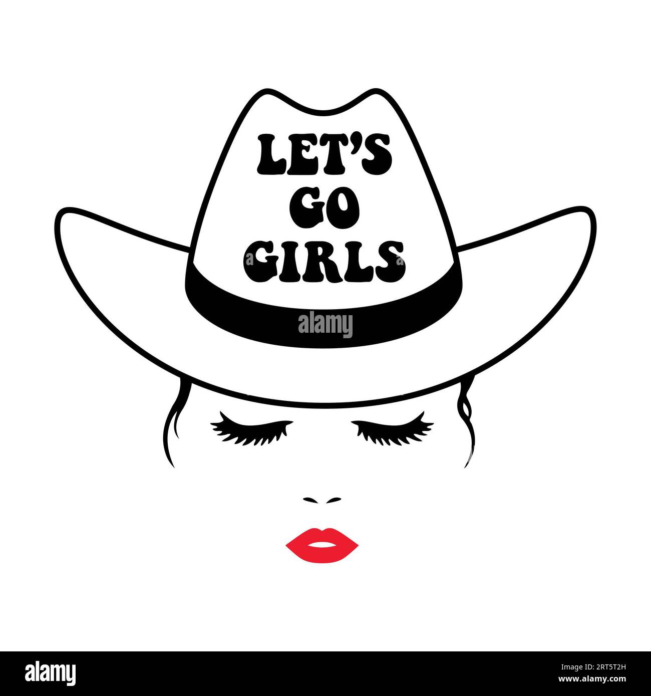 Let's go girls cowgirl with cowboy hat on white background. Isolated ...